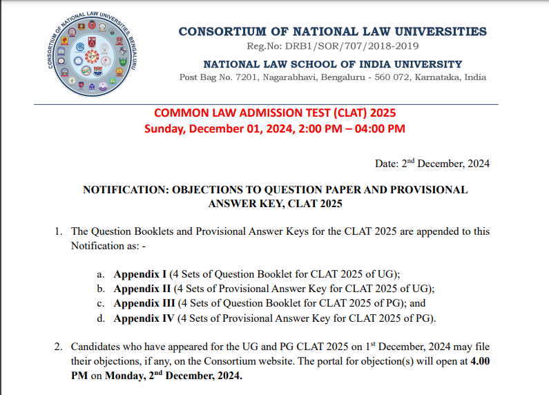 CLAT Answer Key 2025 Released: Direct Link to Download Here ...
