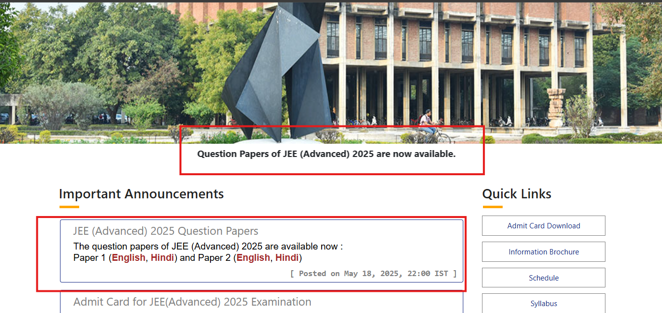 JEE Advanced 2025 question paper 1 and 2 released on official website ...