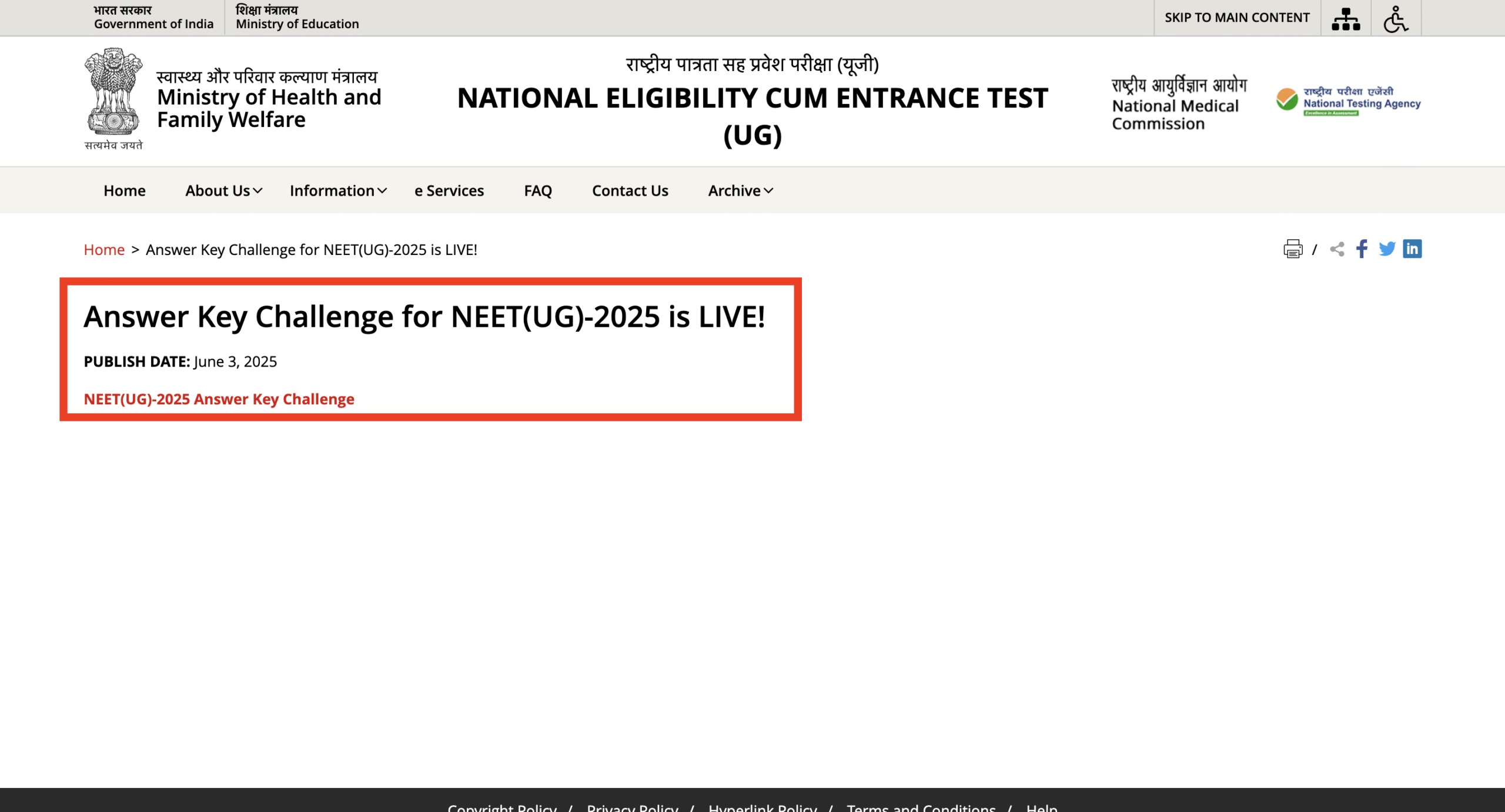 NEET UG answer key 2025 released: Submit challenges online by this date ...