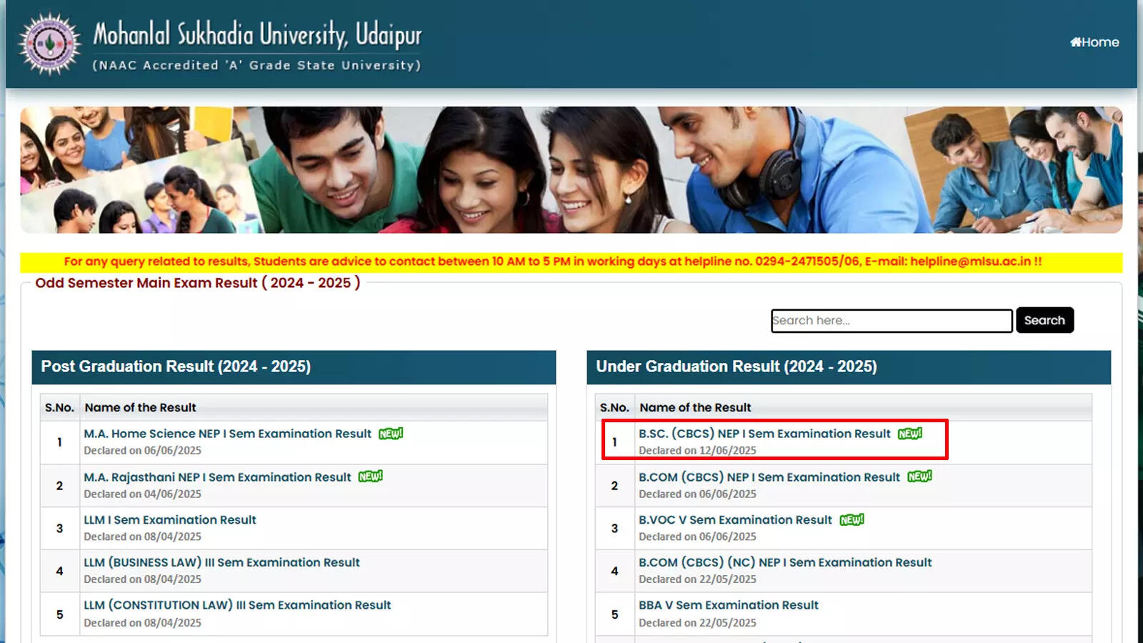 MLSU results for B.Sc CBCS NEP I semester exam 2025 announced at mlsu.ac.in - technotimes.info