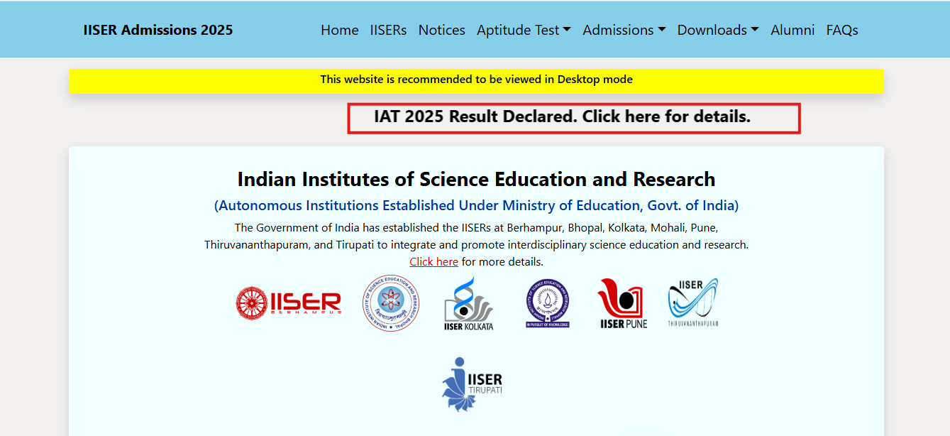 IISER IAT result 2025 declared at iiseradmission.in: Direct link to ...