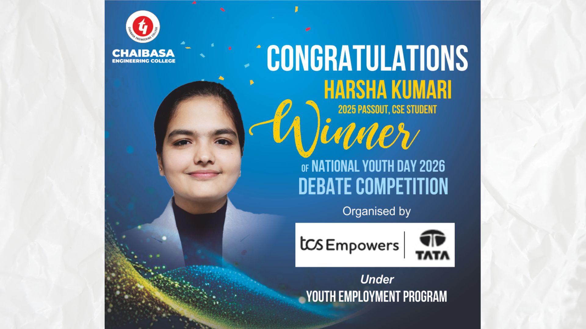 Chaibasa Engineering College Student Wins TCS National Debate ...